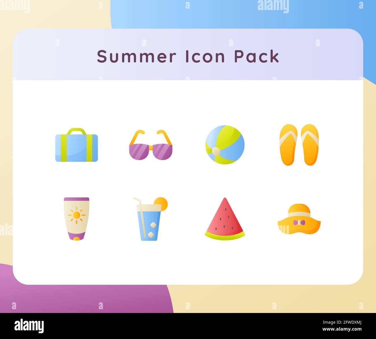 summer icon pack collection white isolated background with gradient ...