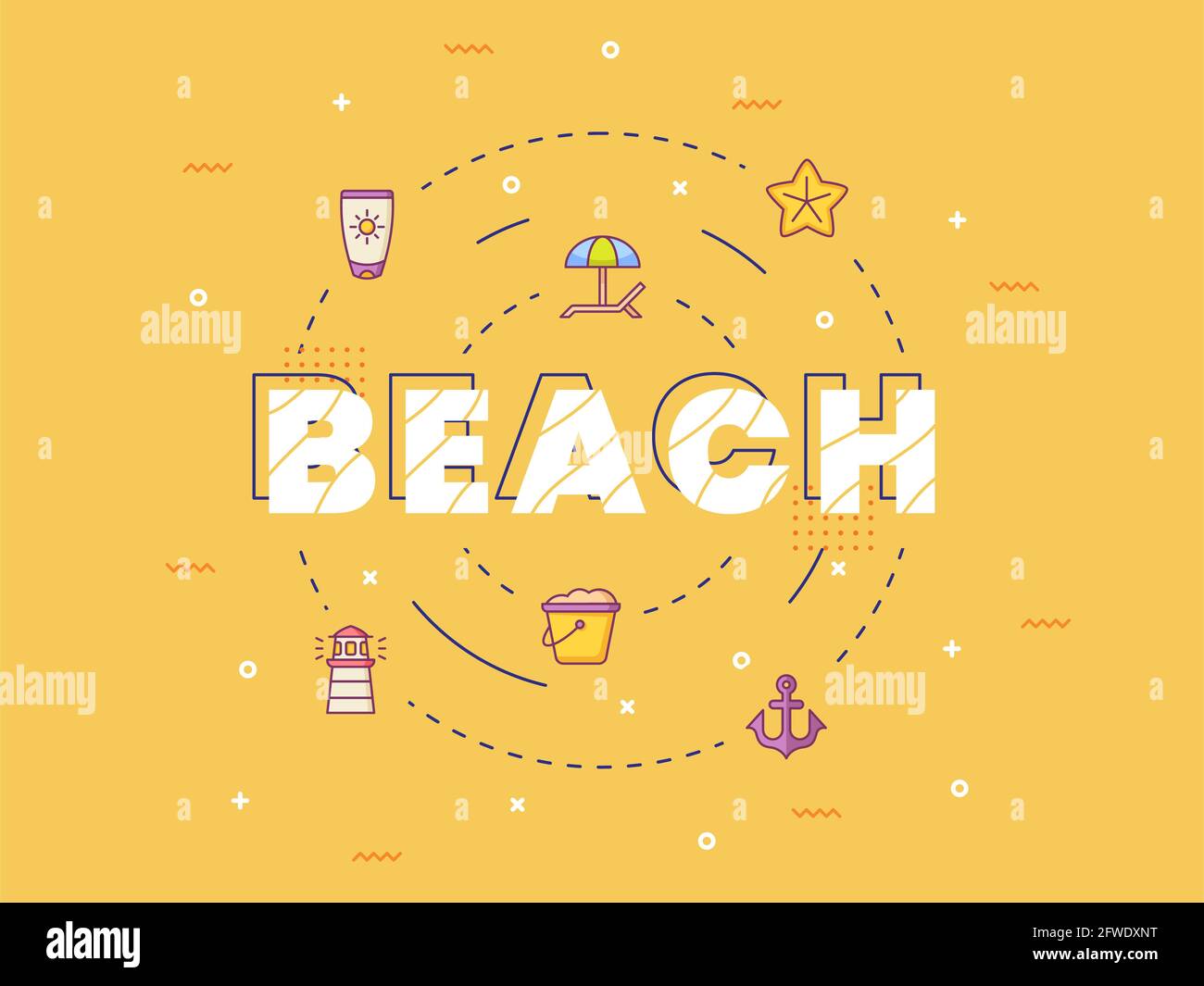 beach typography calligraphy lettering around summer icon with outline ...