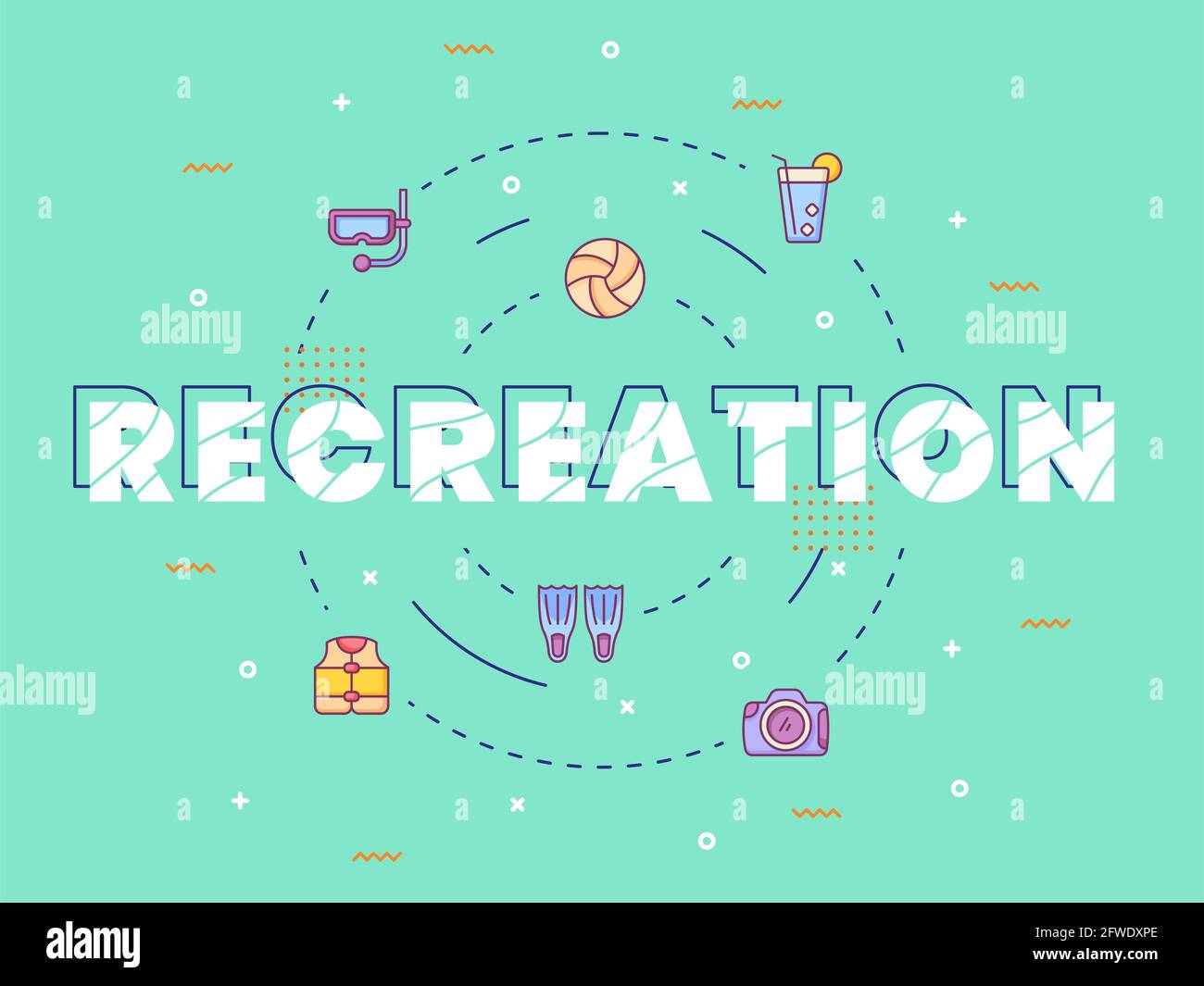 recreation typography calligraphy lettering around summer icon with ...