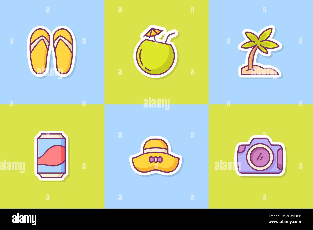 summer sticker icon icons set collection package with color outline ...
