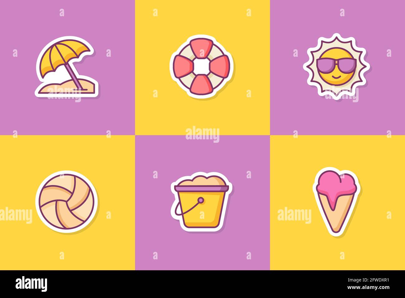 summer sticker icon icons set collection package with color outline ...