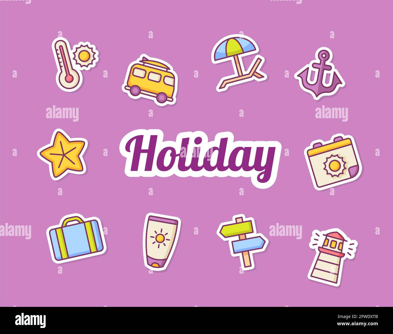 summer sticker icon icons set collection package summer sticker icon ...