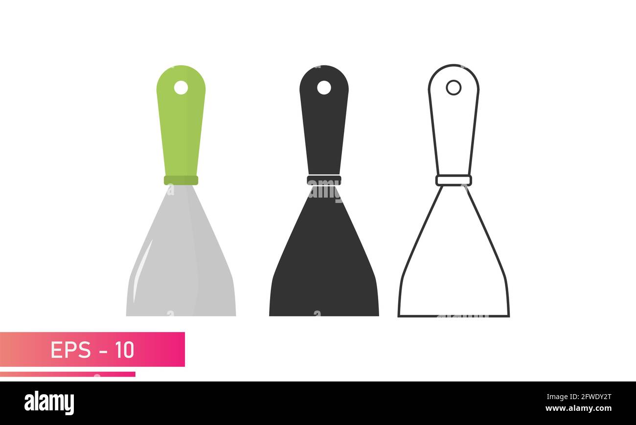 Set, narrow construction spatula. Linear, solid and realistic design ...