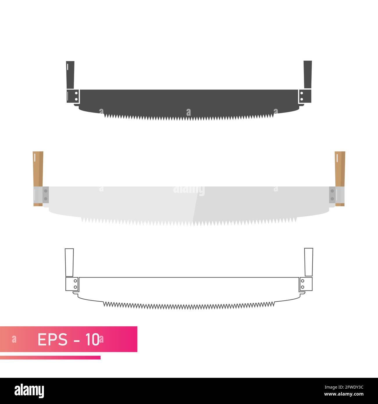 A set, a woodcutter hand saw. For working in the forest. Linear, solid ...