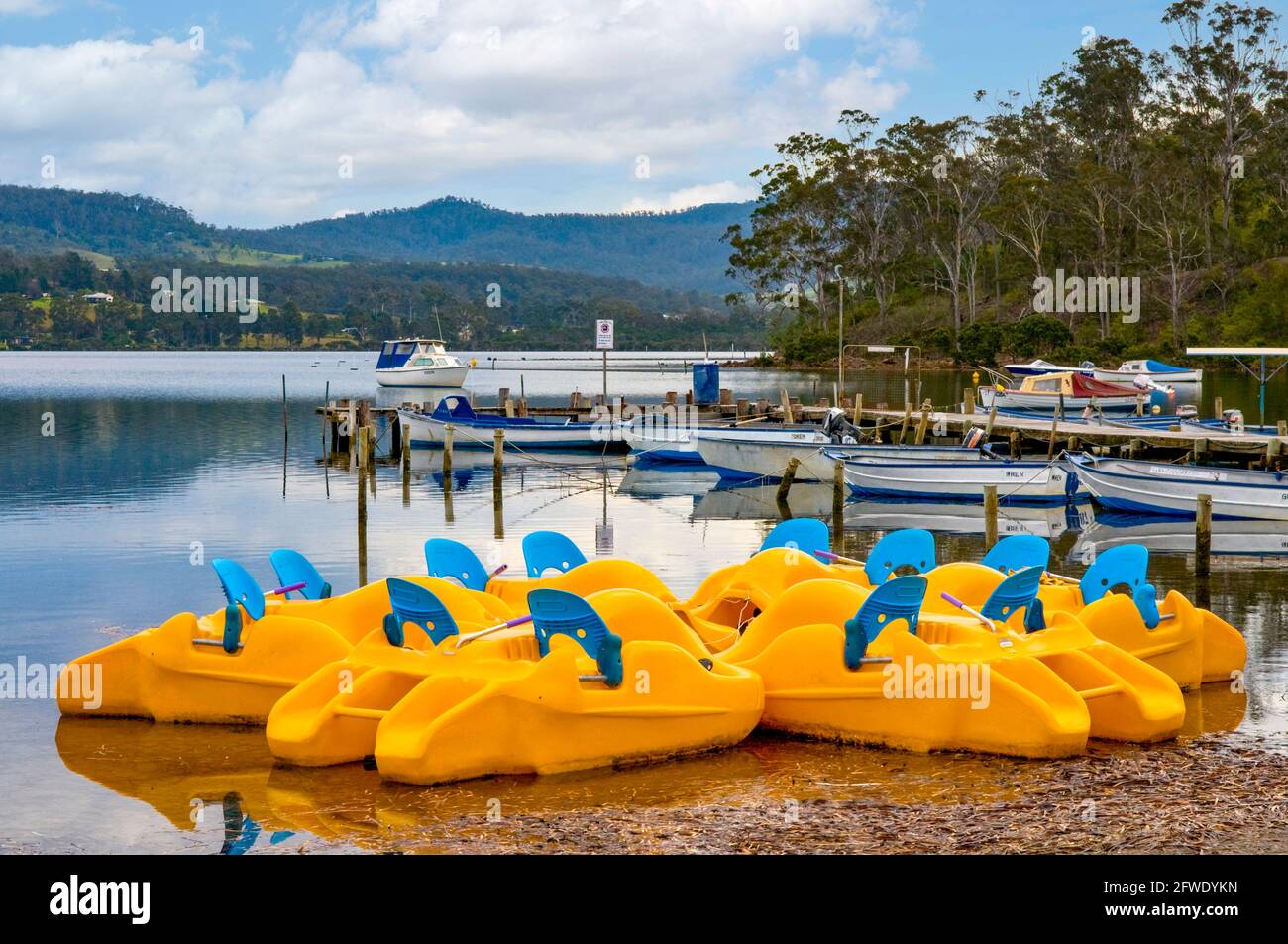 Paddle Boats on Merimbula Lake, Merimbula, NSW, Australia Stock Photo ...
