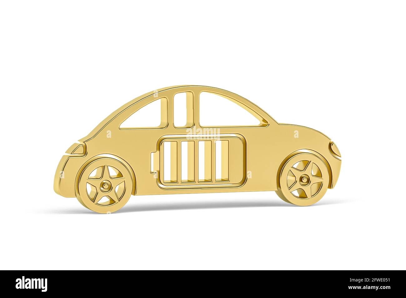 Golden 3d electric car icon isolated on white background - 3d render ...