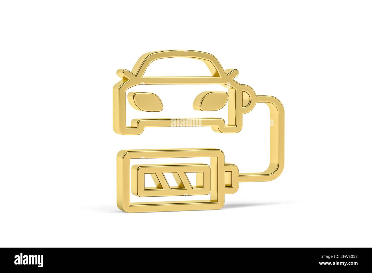 Golden 3d electric car icon isolated on white background - 3d render ...