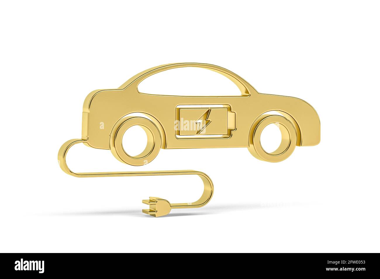 Golden 3d electric car icon isolated on white background - 3d render ...