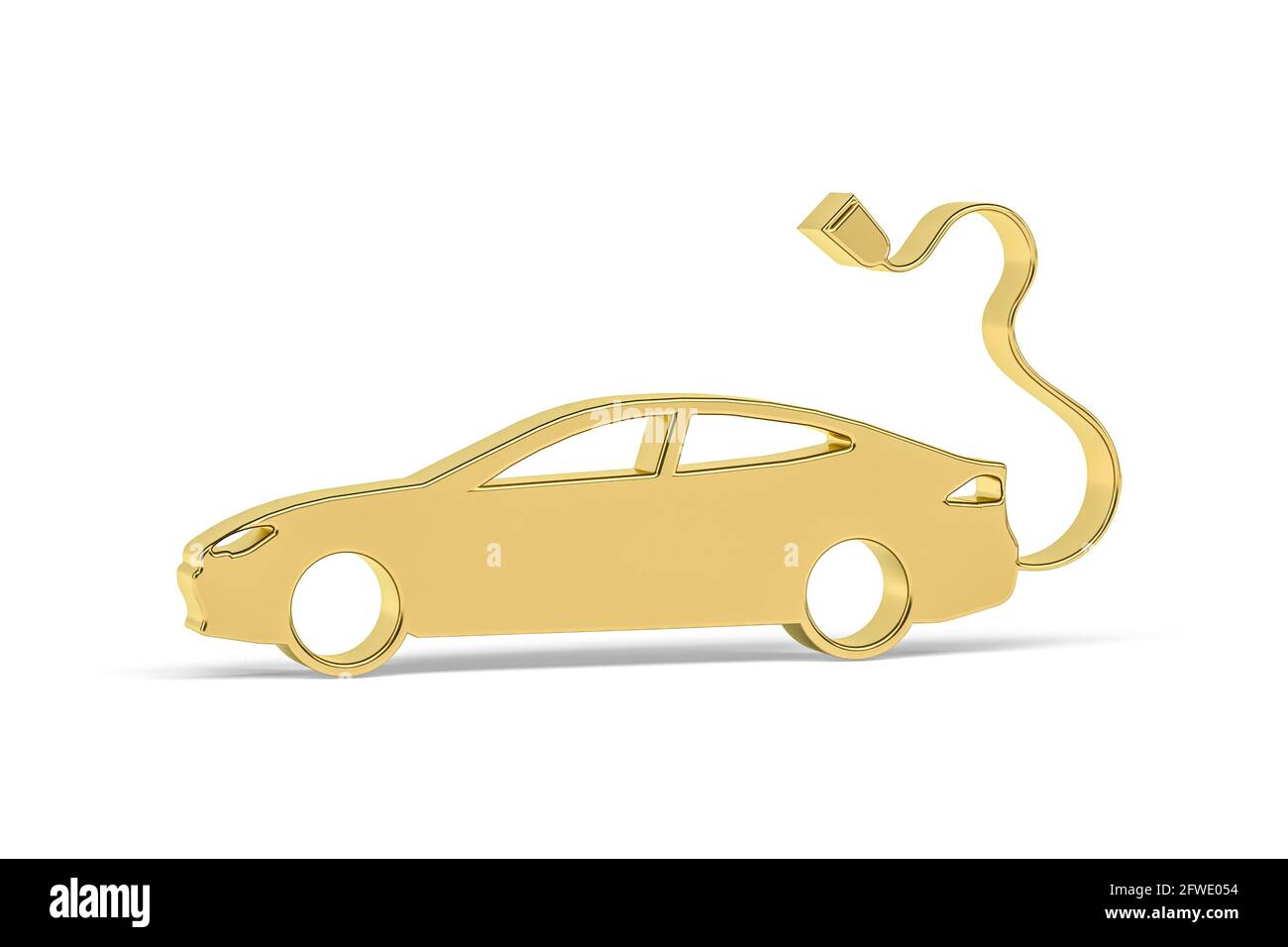 Golden 3d electric car icon isolated on white background - 3d render ...