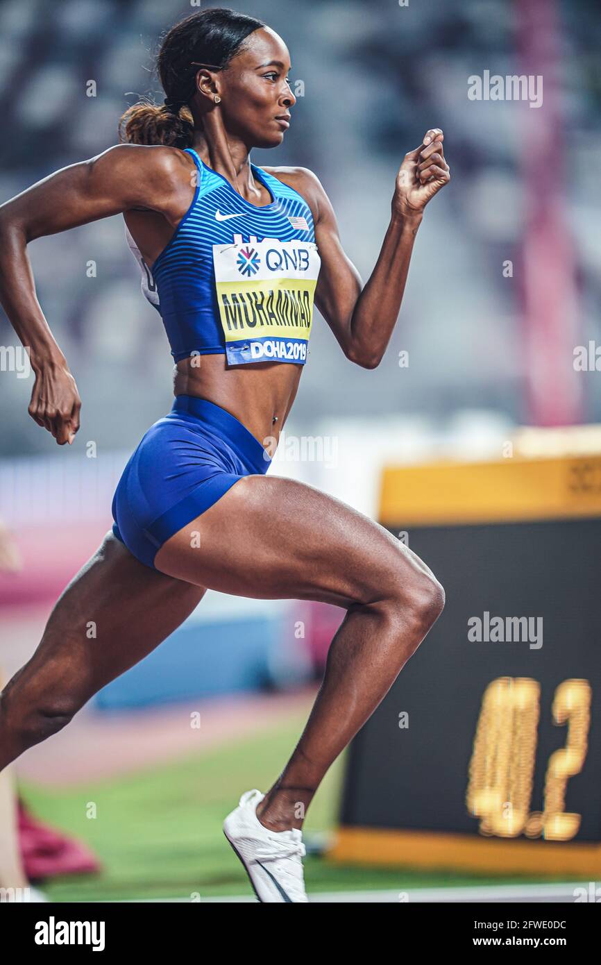 Doha 2019.Dalilah Muhammad running the semifinal of the 400 meter ...