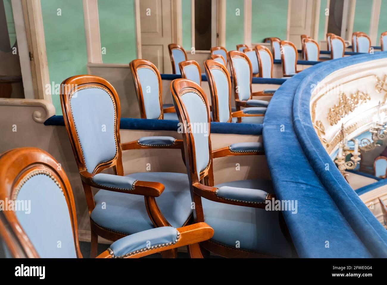 Rows empty chairs of seats in the cinema, theater, auditorium ...