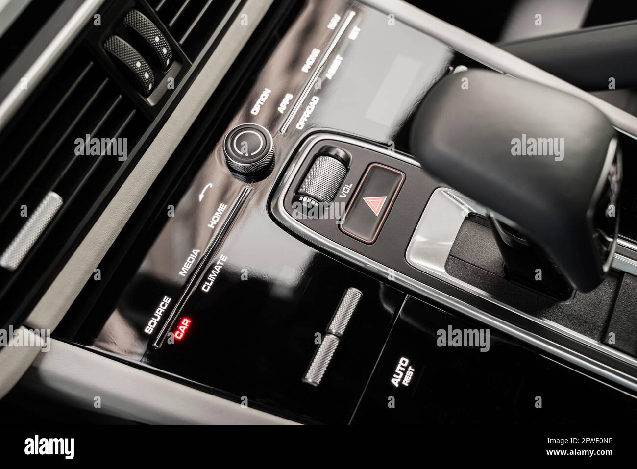 Dark car interior - control panel Stock Photo - Alamy