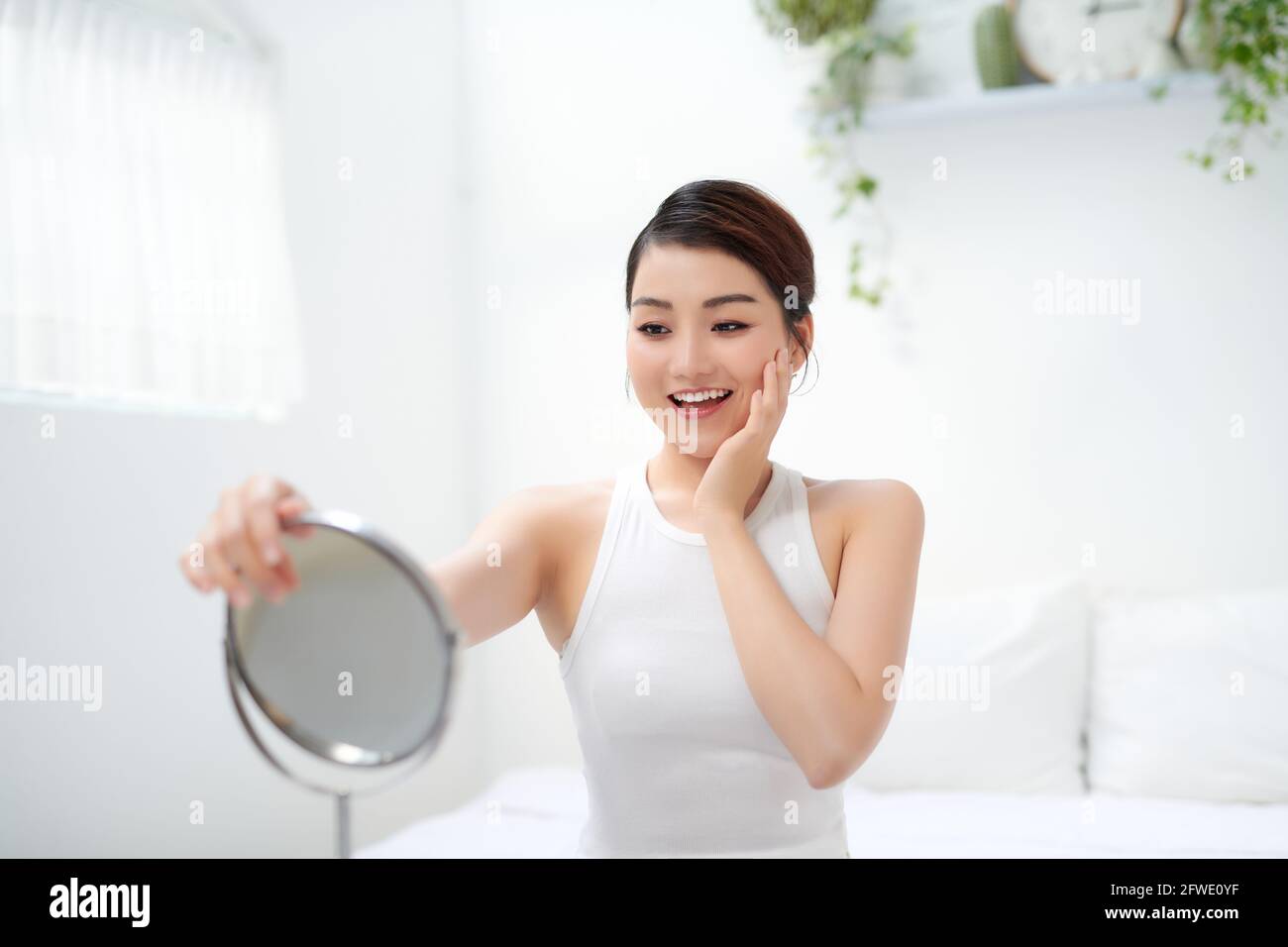 Closeup Portrait Of Model Girl With Healthy Smooth Facial Skin Stock ...