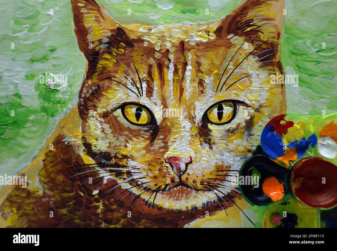 Hand drawn Modern , Art painting Oil color Cute Cat , Palette and ...