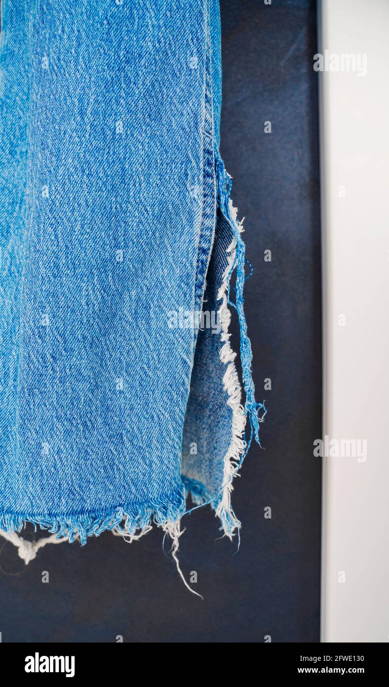 Blue men or women jeans denim pants. Contrast saturated color. Fashion ...