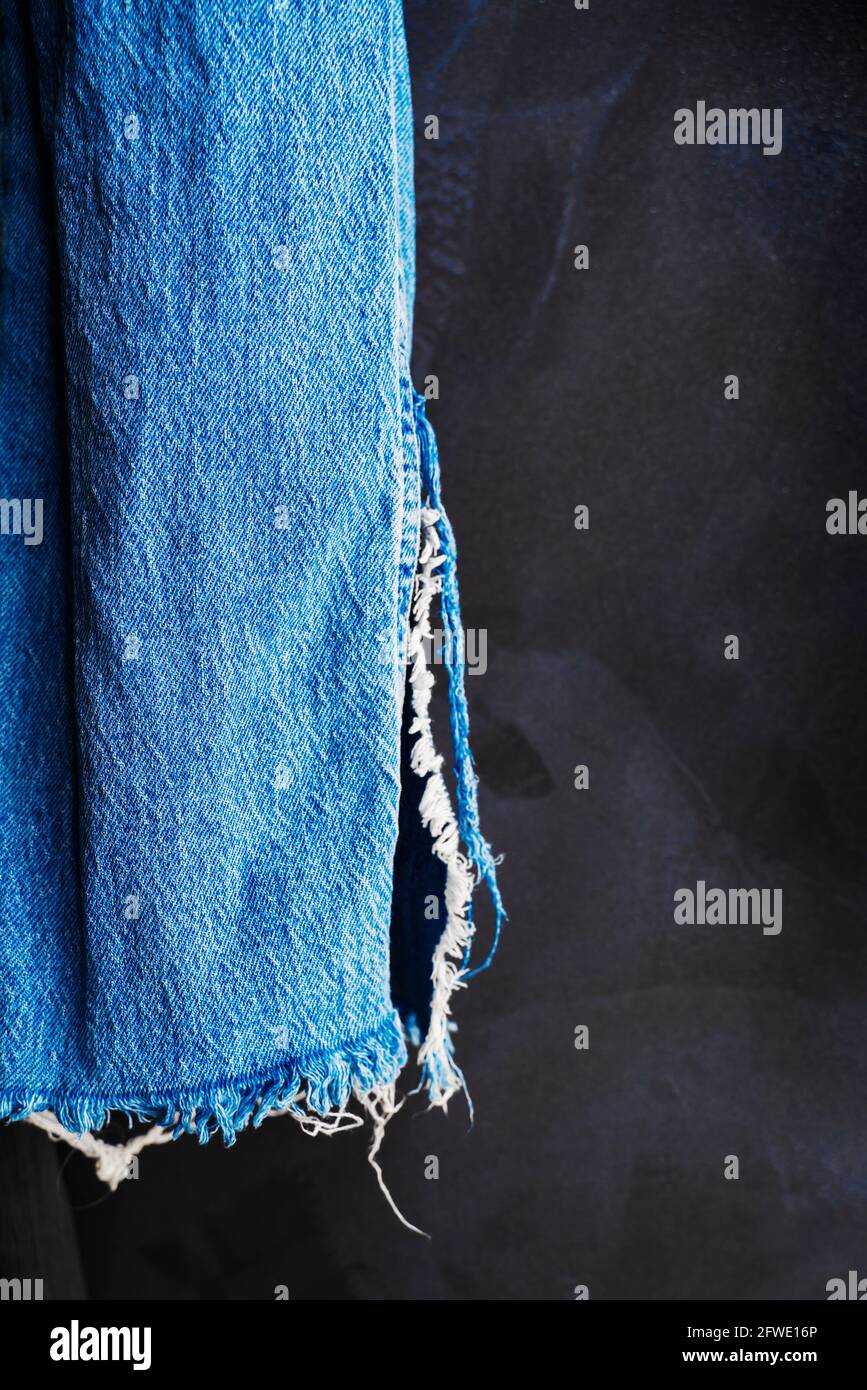 Blue men or women jeans denim pants. Contrast saturated color. Fashion ...