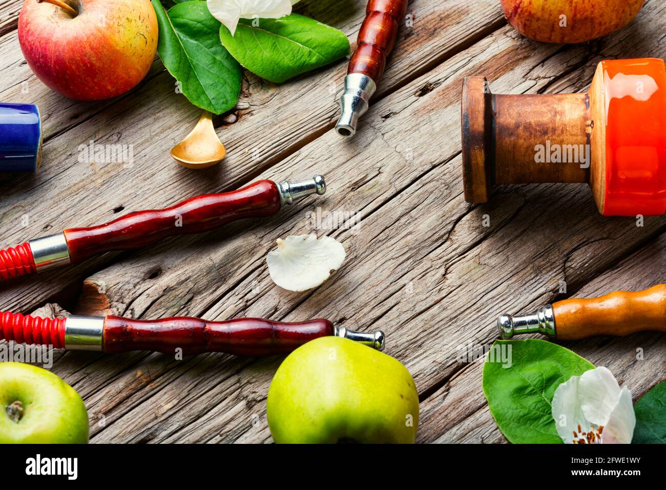 Hookah shisha with fruit tobacco.Hookah with apple tobacco.Kalian fresh ...