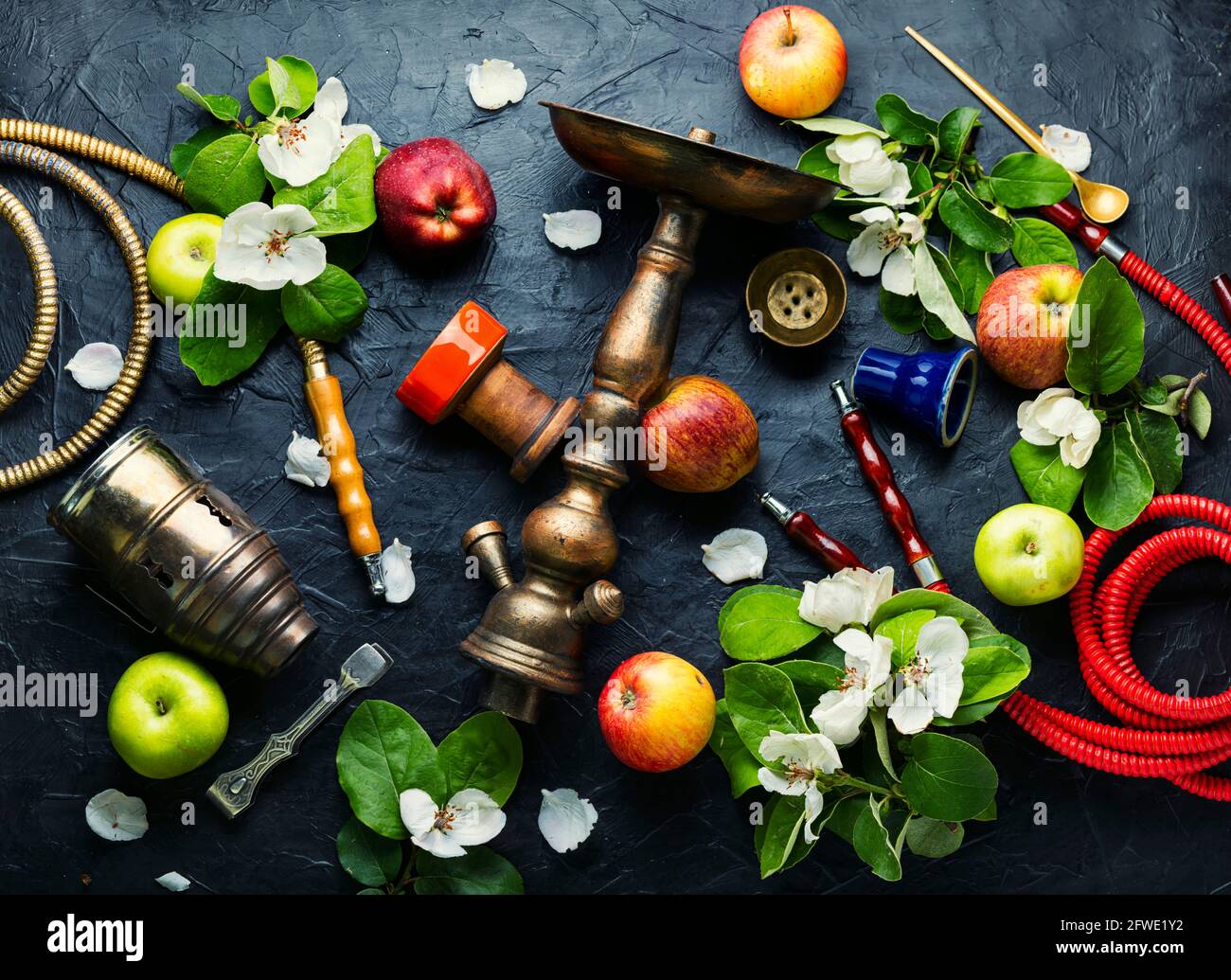 Tobacco shisha with fruit taste.Hookah with apple tobacco.Kalian fresh ...