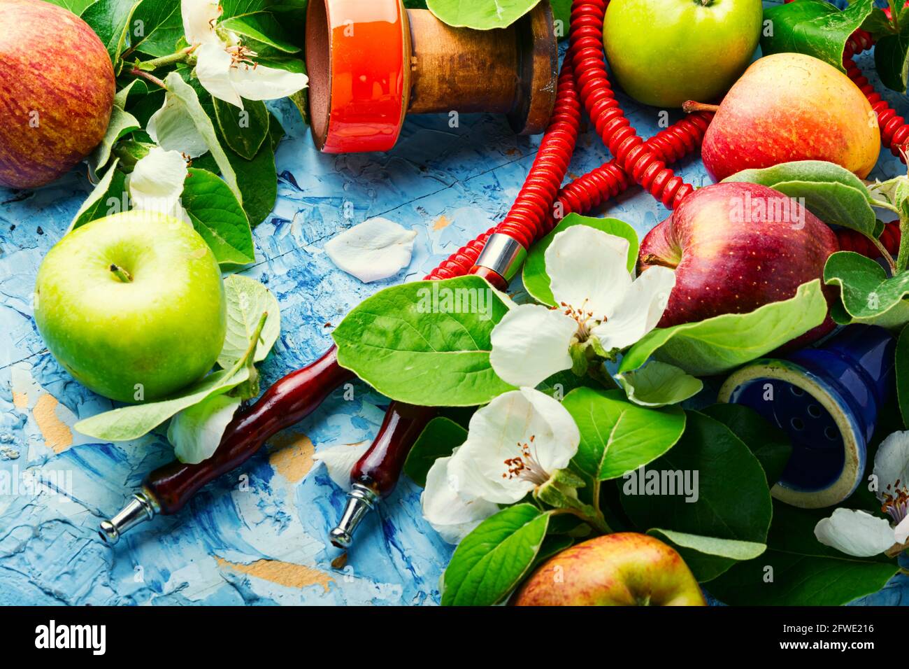 Oriental hookah with the aroma of fresh apples. Floral shisha tobacco ...