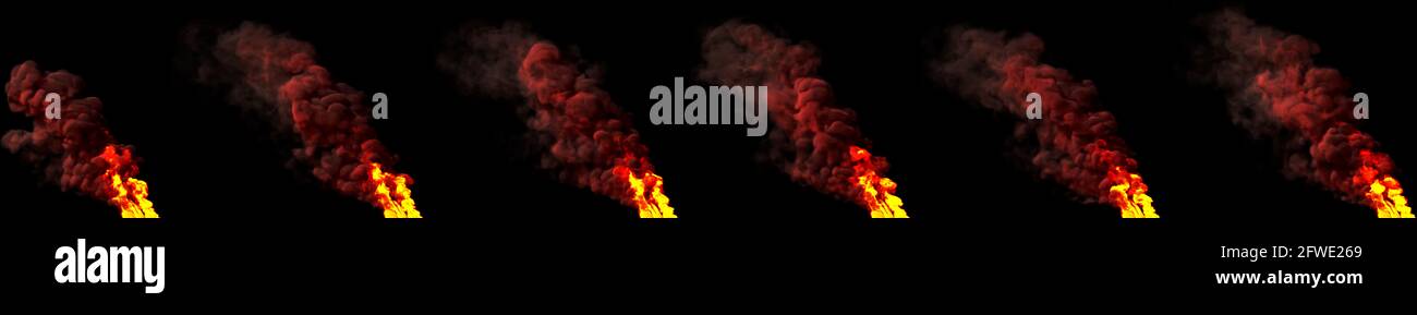 fire, column of toxic smoke on black isolated - concept industrial 3D ...