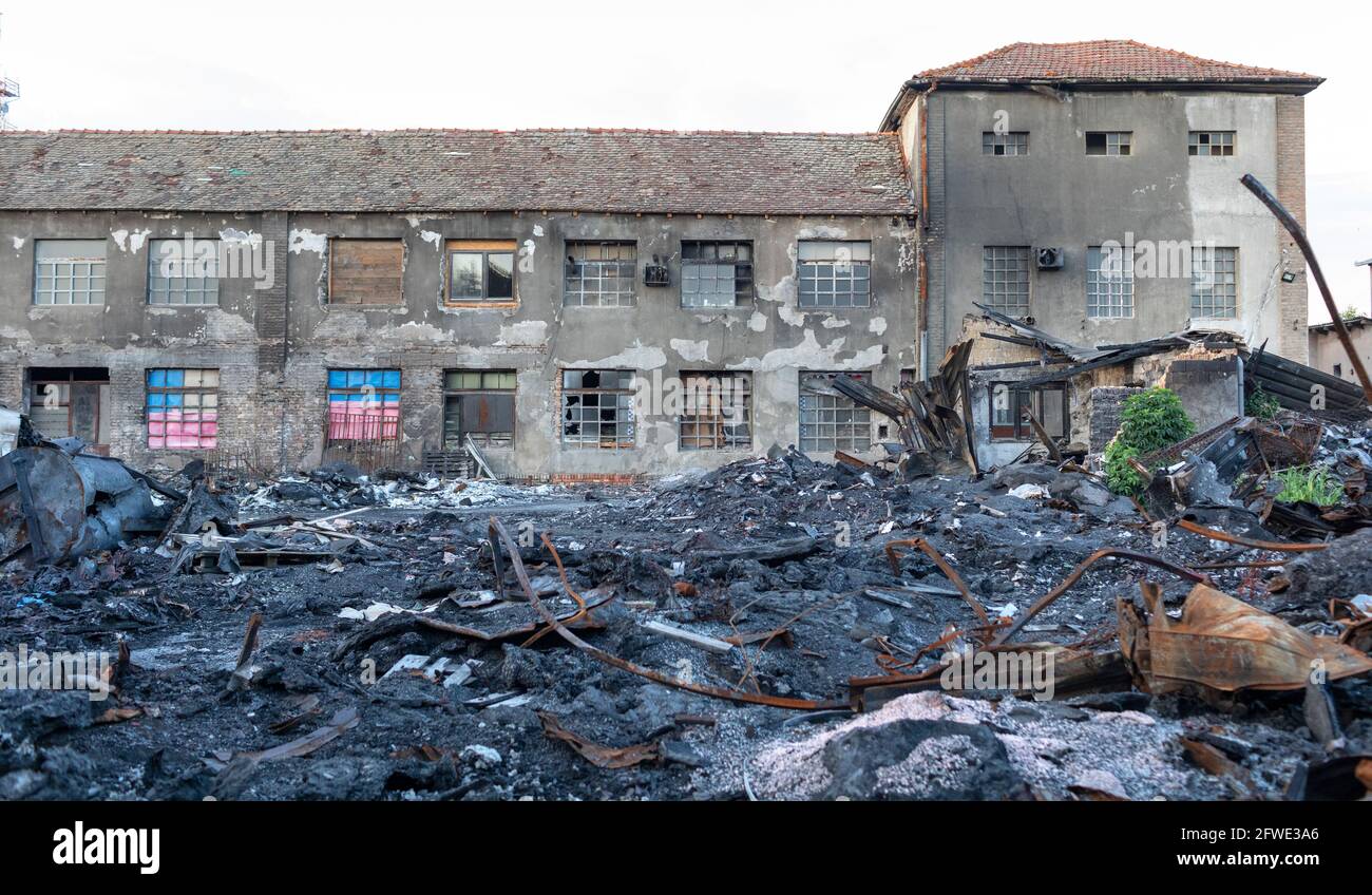 Destruction after fire. Ruins of building after explosion Stock Photo ...
