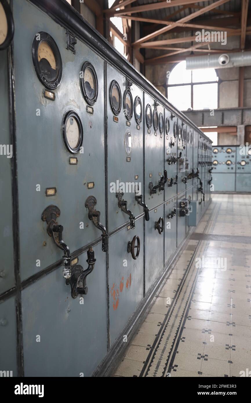 Control Panel of an old Power Plant Stock Photo - Alamy