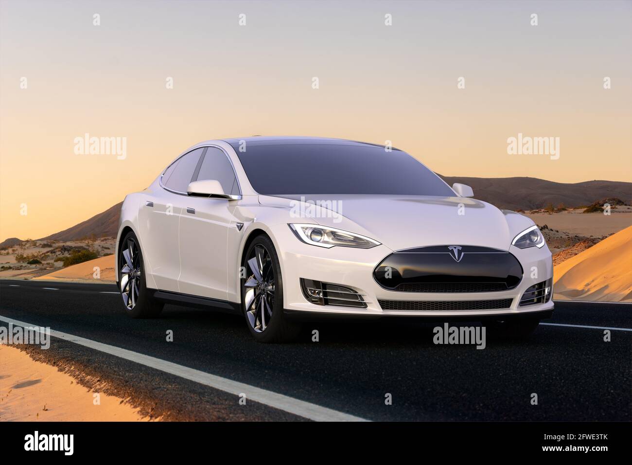 Tesla Model S driving a road through sand dunes Stock Photo - Alamy