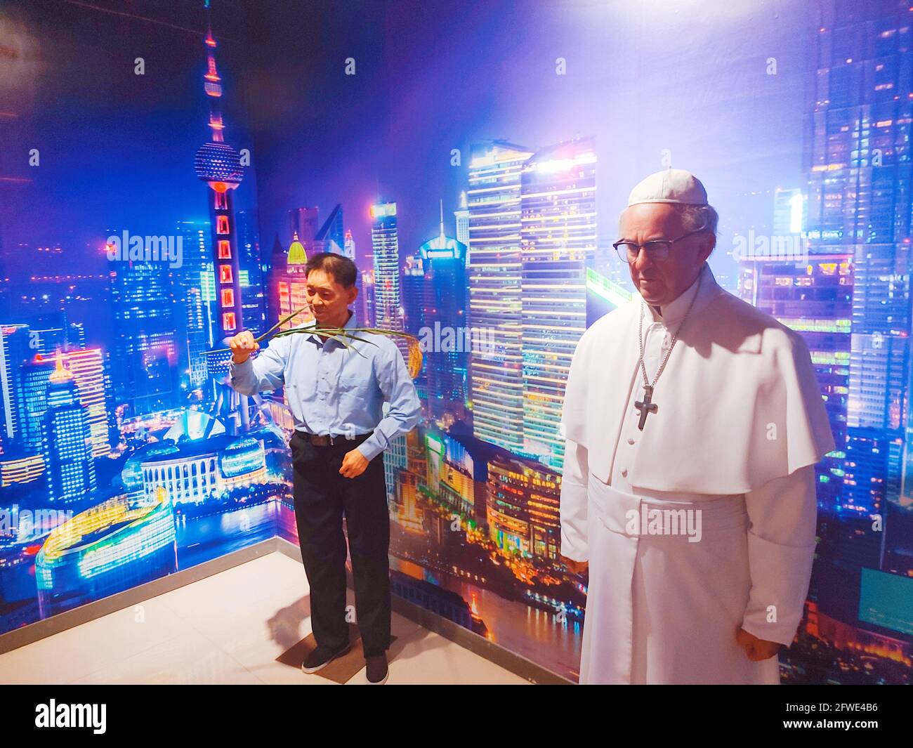 SHANGHAI, CHINA - FEBRUARY 18, 2021 - A wax figure of Yuan Longping is ...