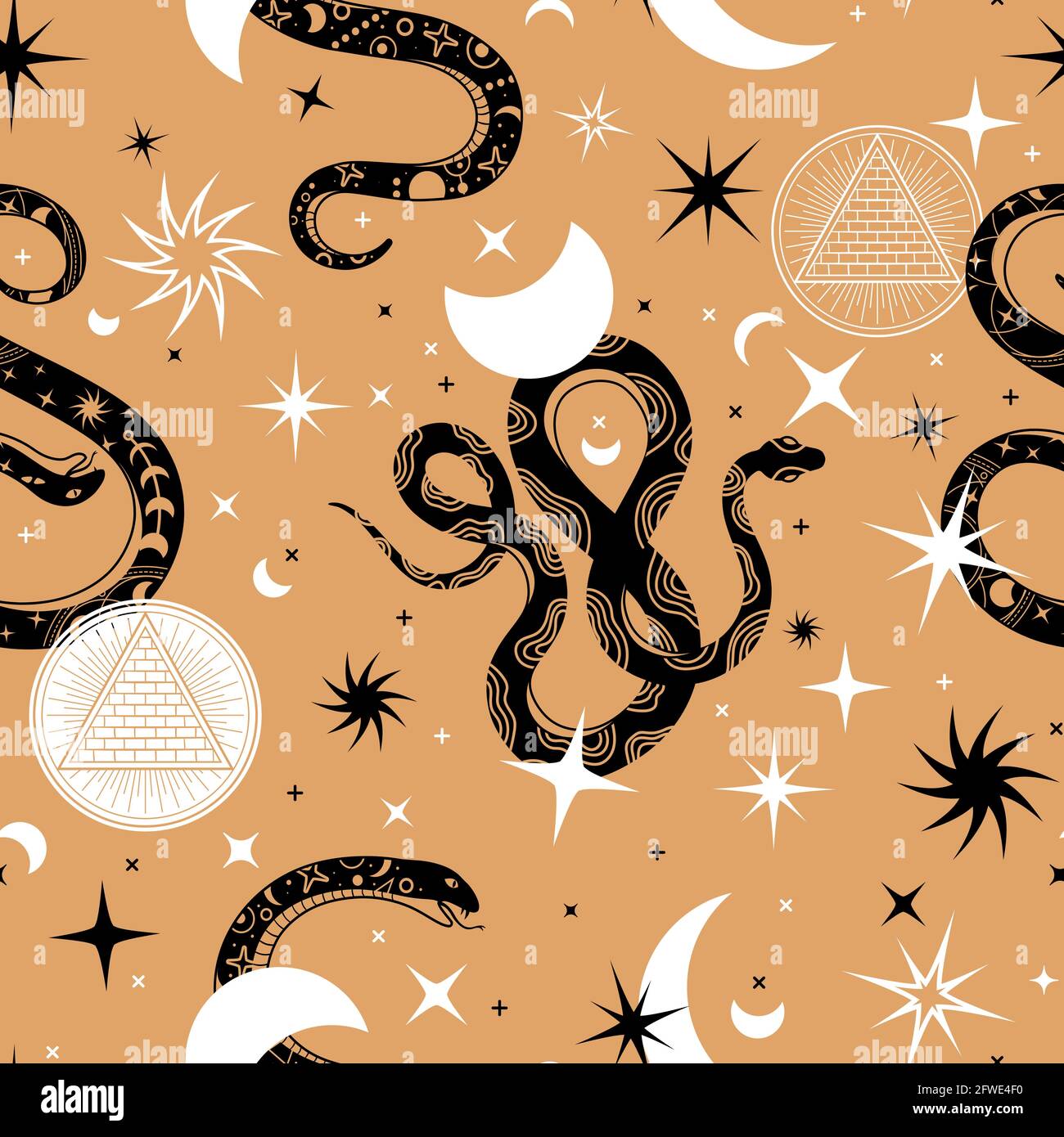 Mystic snakes seamless pattern. Print with snake silhouettes and ...