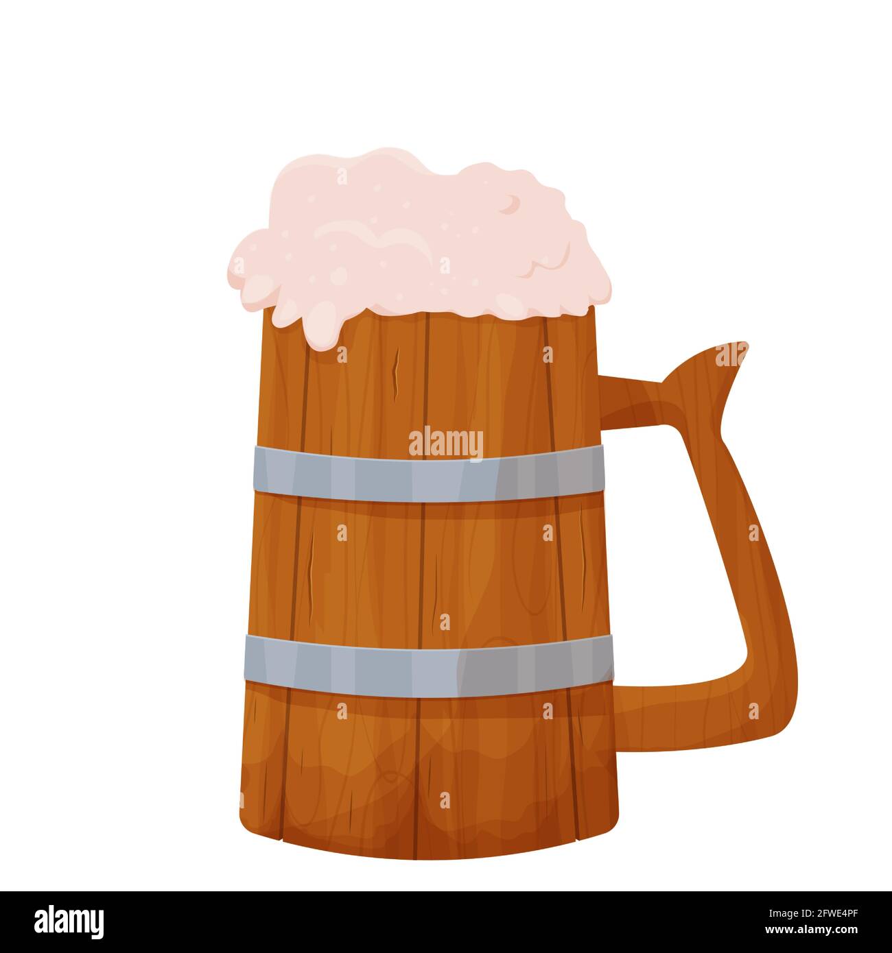 Wooden mug with beer in cartoon style isolated on white background ...