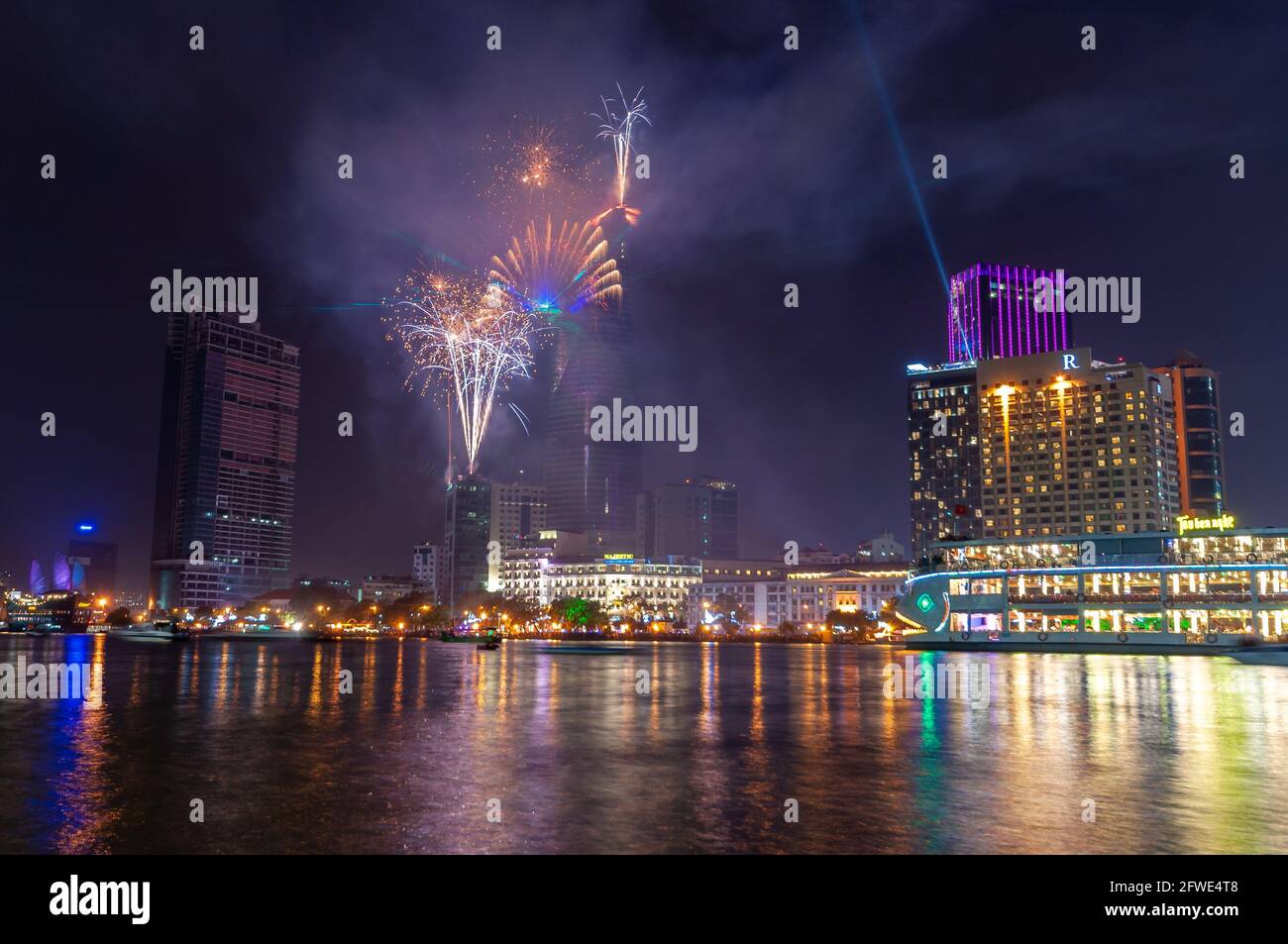 Fireworks on the riverbank of Saigon city, Vietnam Stock Photo - Alamy
