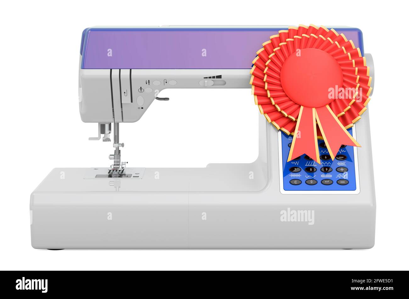 Electronic sewing machine with best choice badge, 3D rendering isolated ...