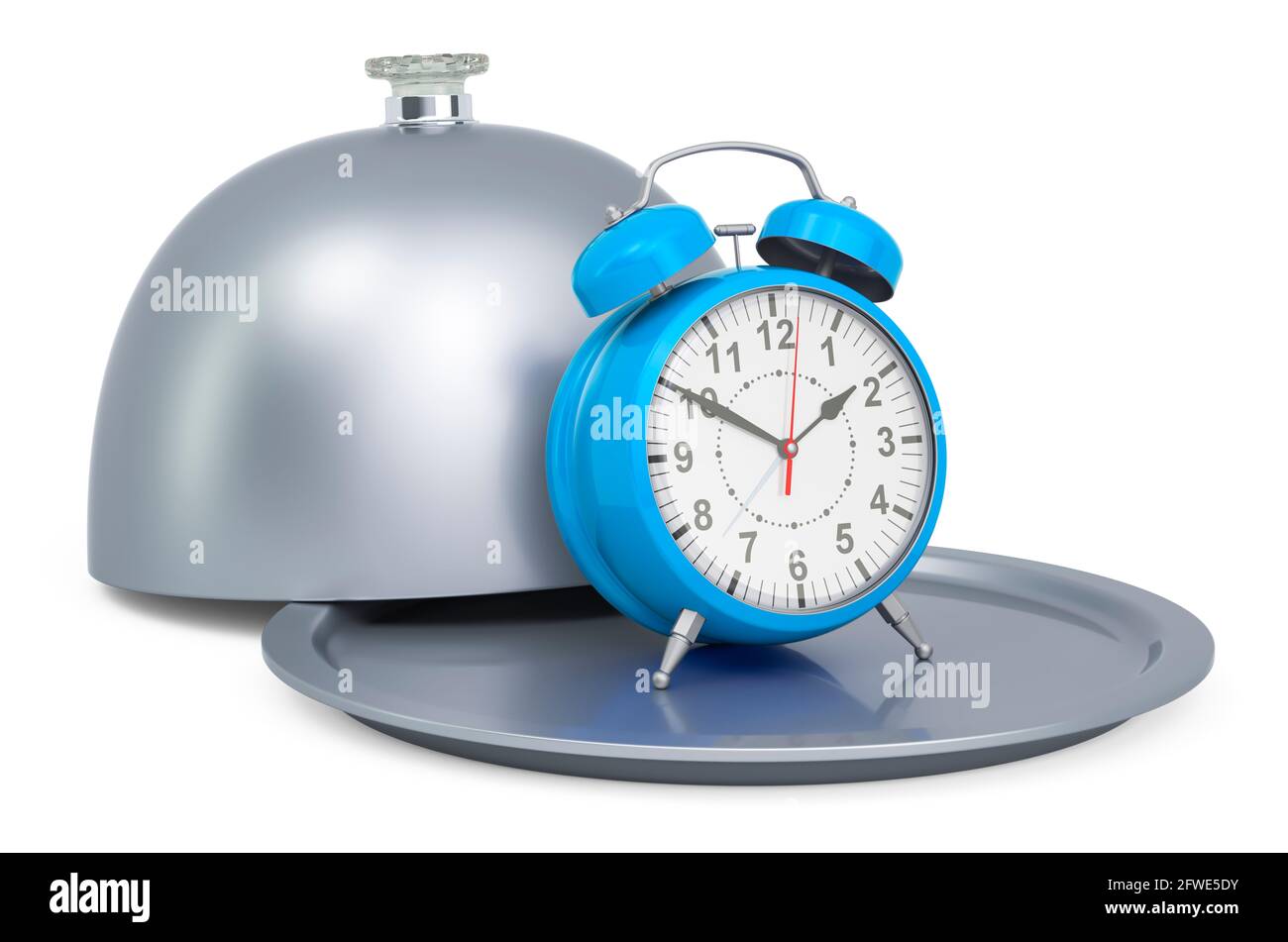 Restaurant cloche with alarm clock. Intermittent fasting, lunchtime ...