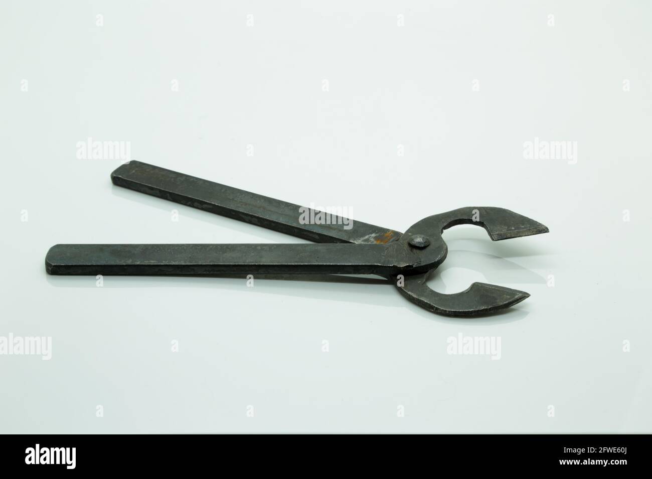 Antique blacksmith forged sugar scissors made of iron isolated on white ...