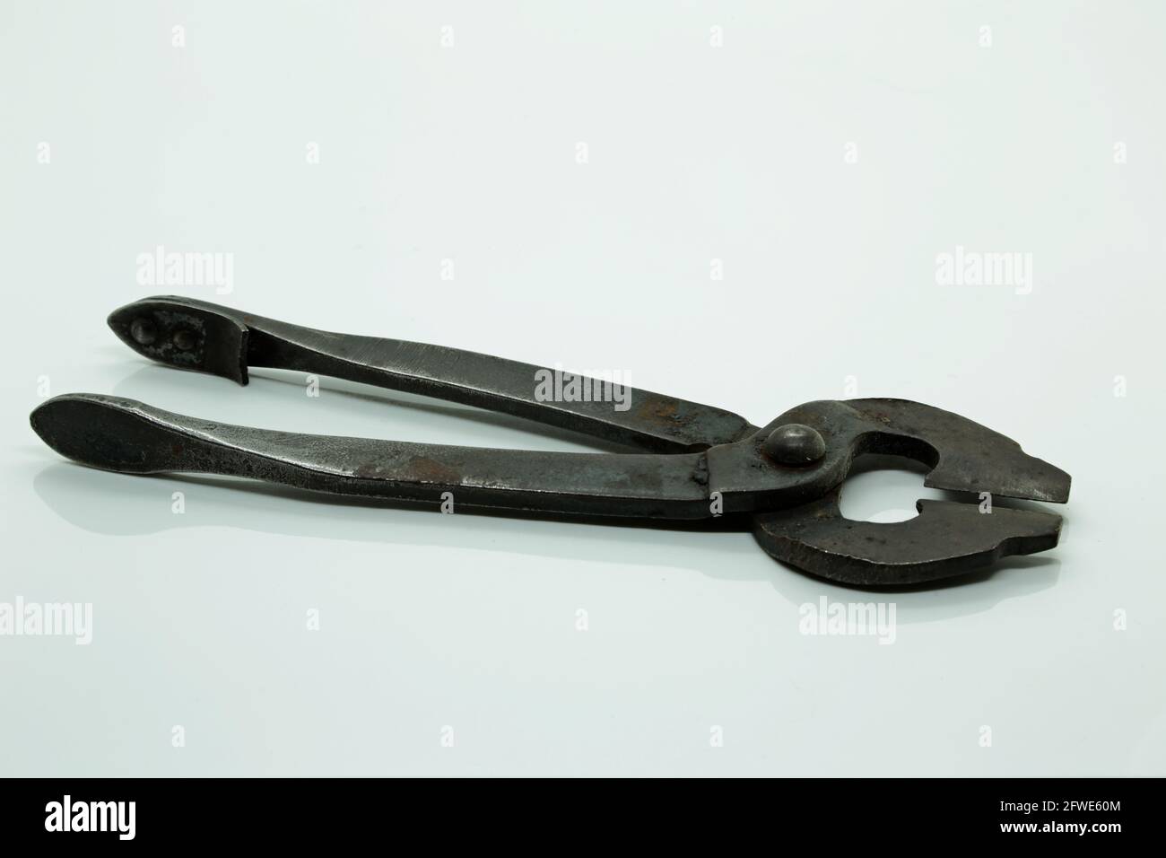 Antique blacksmith forged sugar scissors made of iron isolated on white ...