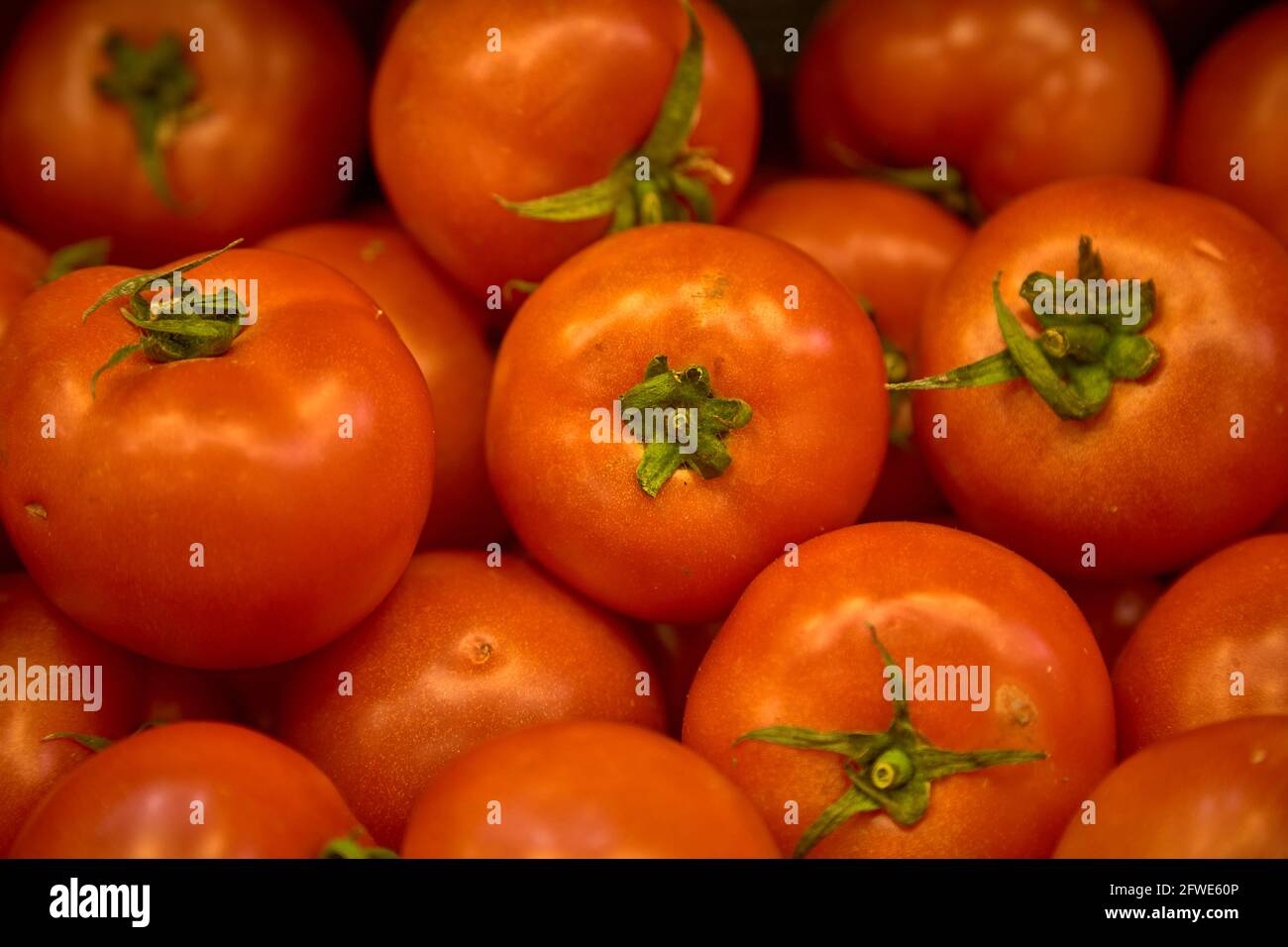 A supply of fresh tomatoes at a stall in Tai Yuen Market in Hong Kong ...