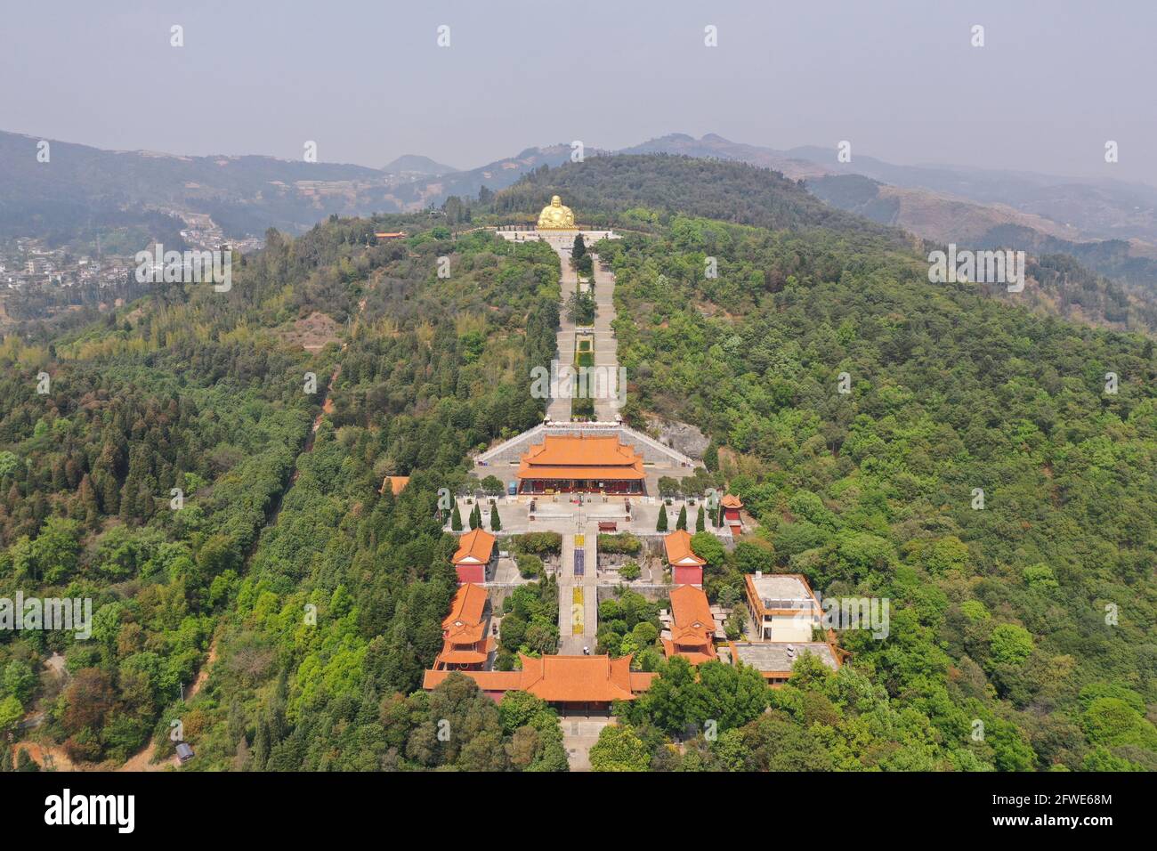Aerial view of Jinpingshan park and giant Buddha in Mile city near ...