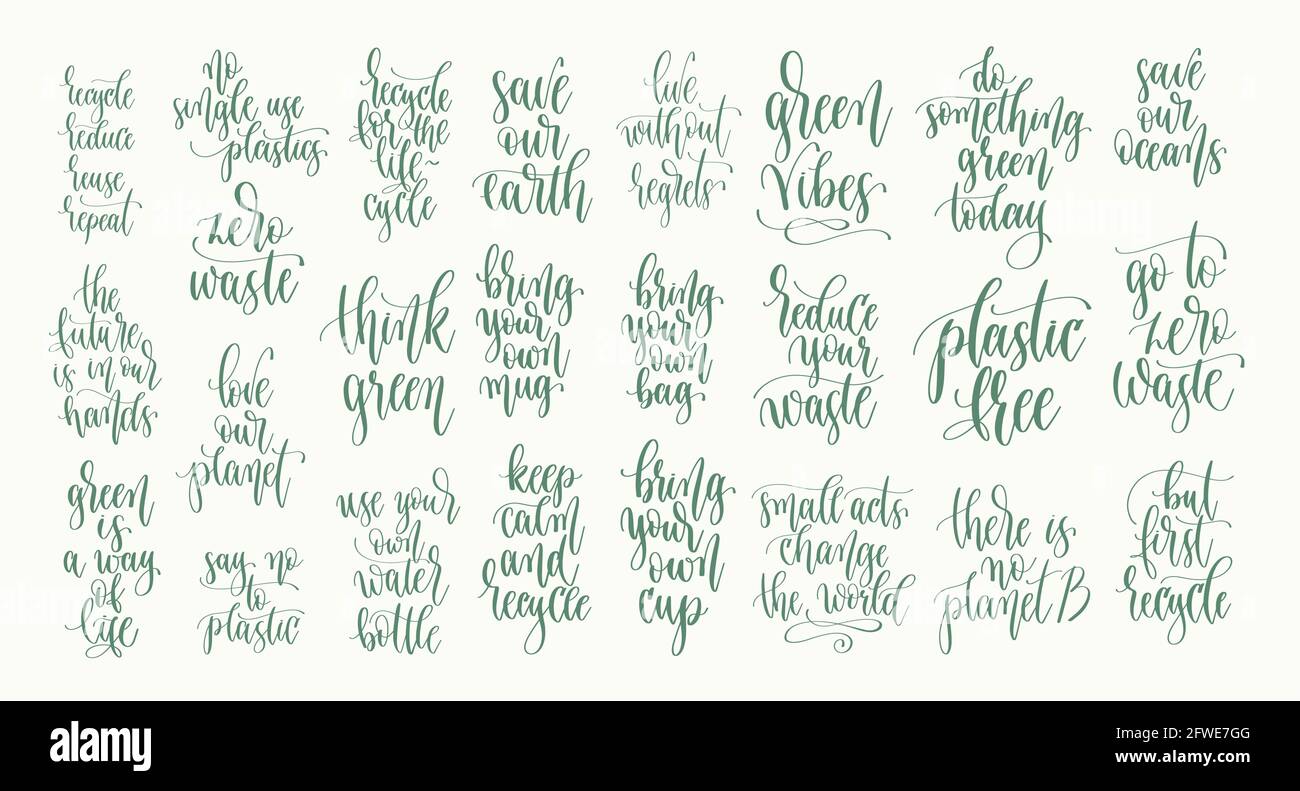 set of 25 go green quotes calligraphy designs Stock Vector Image & Art ...