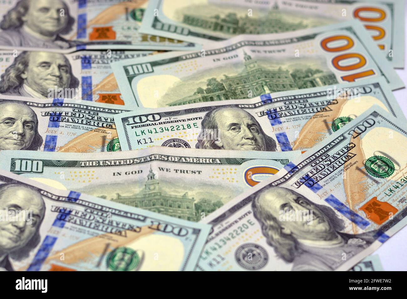 100 one hundred dollars bill banknote series 2013 with the portrait of president Benjamin ...