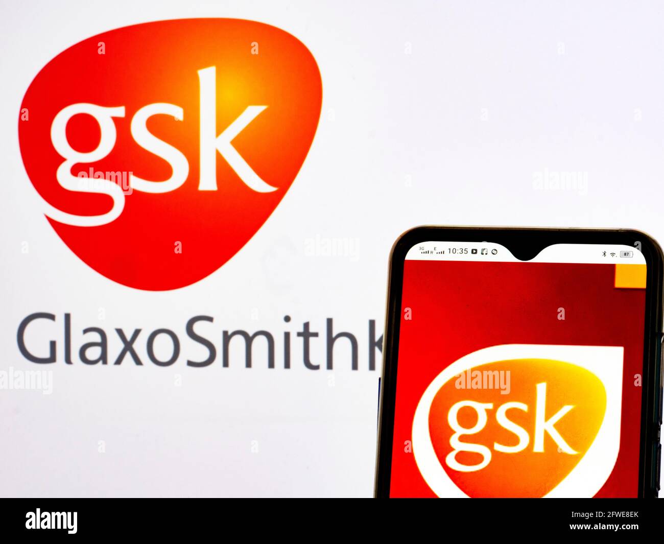 In this photo illustration GlaxoSmithKline plc logo seen displayed on a ...