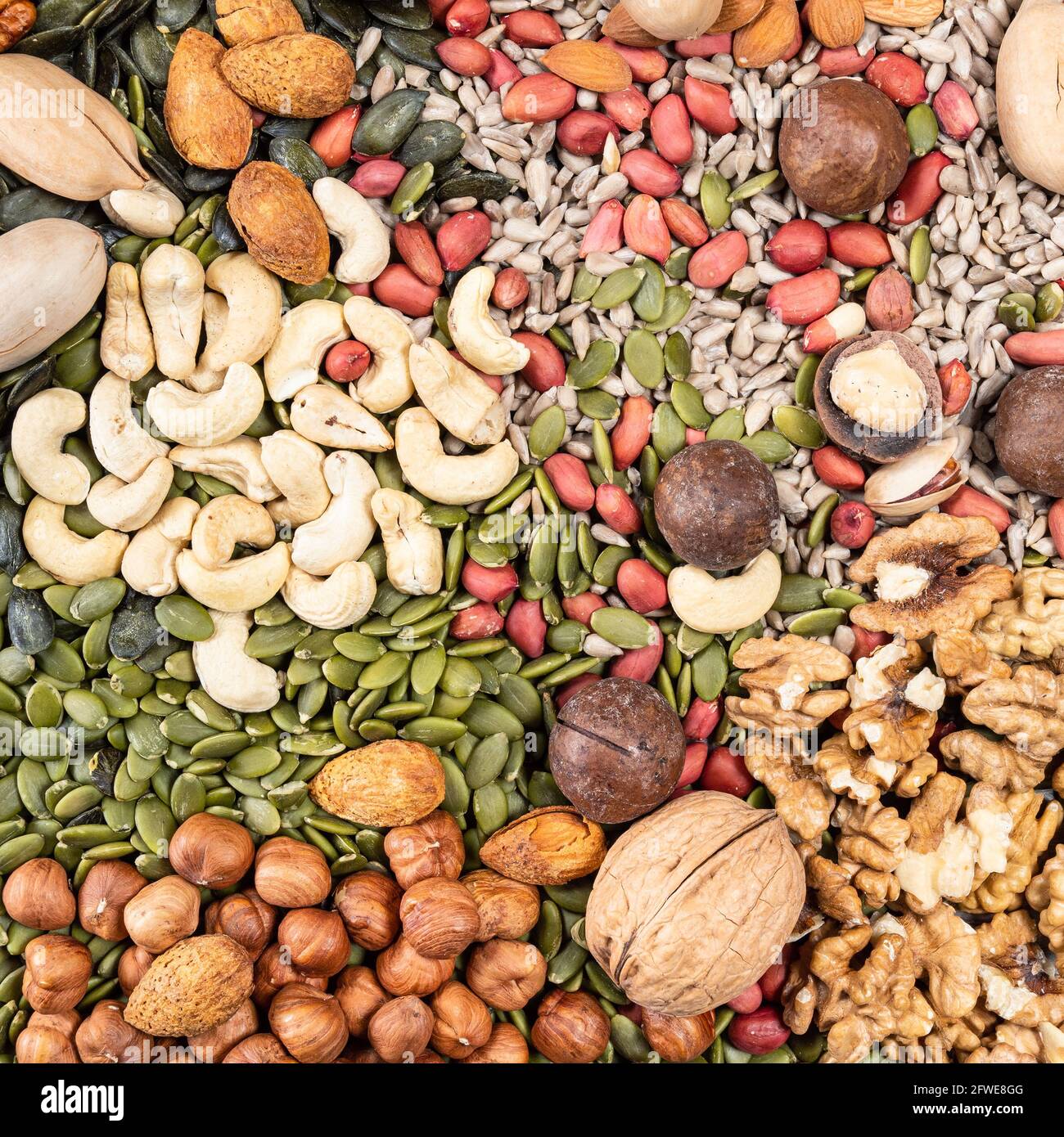 various edible nuts and seeds close up Stock Photo - Alamy