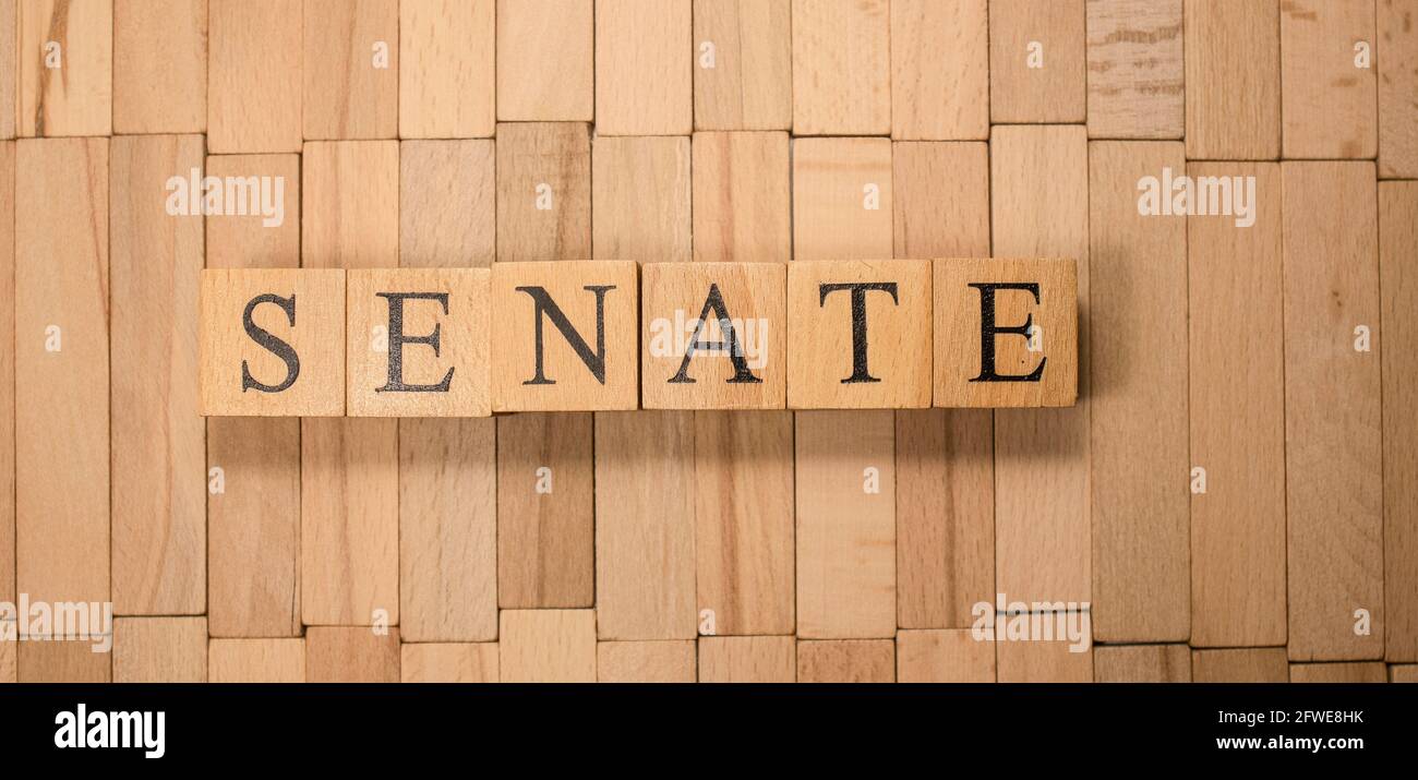 The word Senate was created from wooden cubes. Government and ...