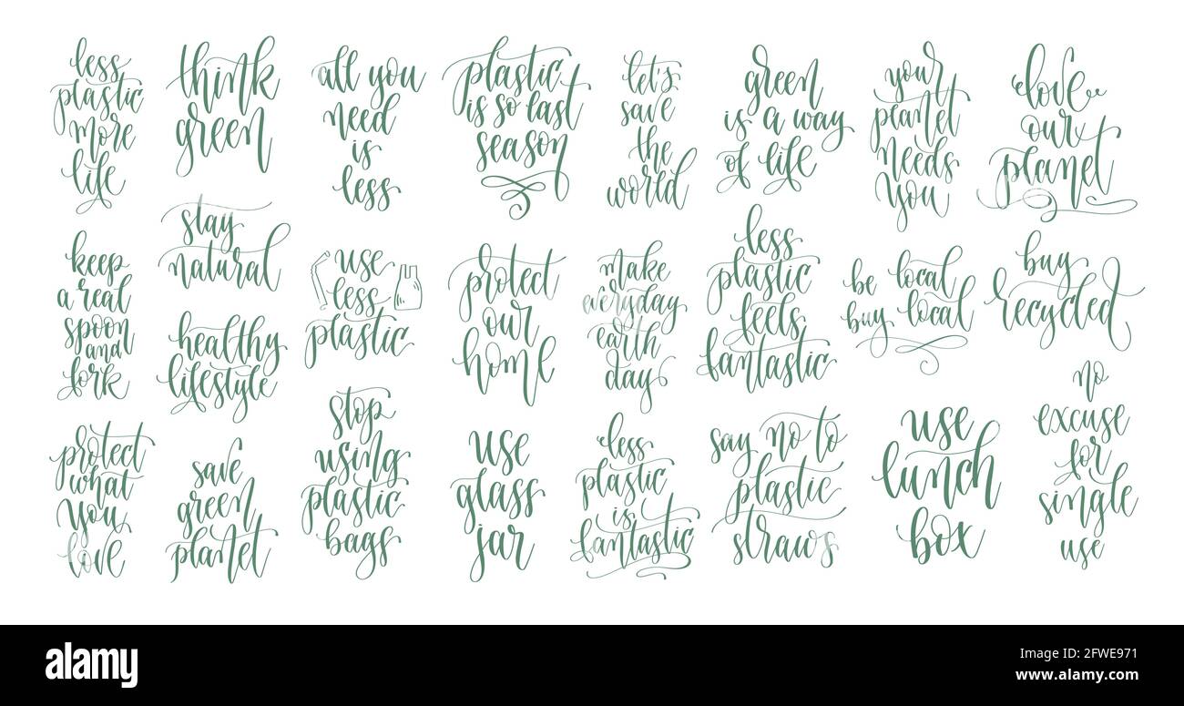set of 25 go green quotes calligraphy designs Stock Vector Image & Art ...