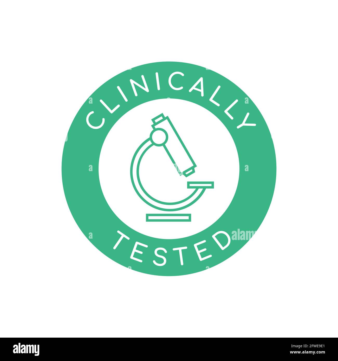 Clinically tested icon. Microscope in a green circle. Green clinically ...