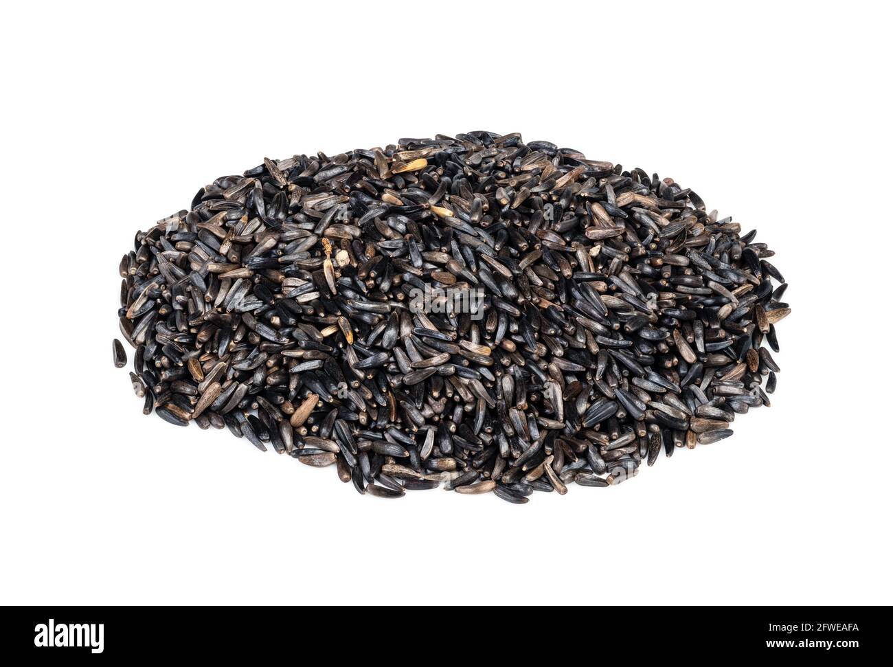 handful of niger seeds (Guizotia Abyssinica) closeup on white ...