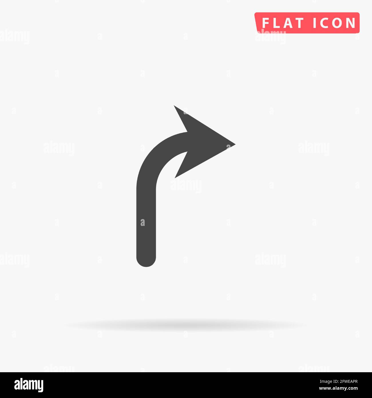 Turn Right Arrow flat vector icon. Hand drawn style design ...