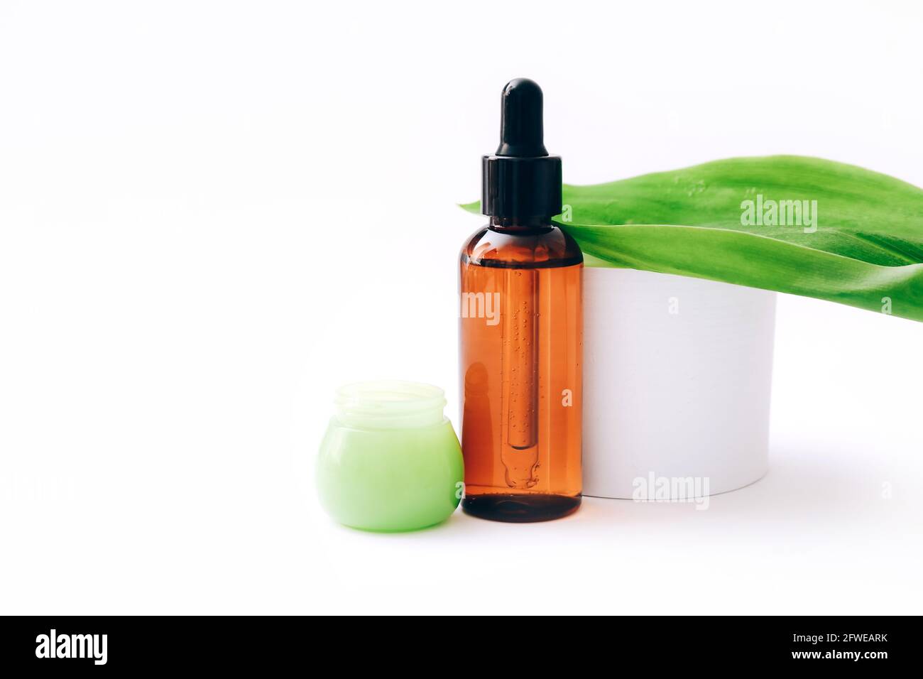 Natural cosmetic skincare bottle containers on white background ...