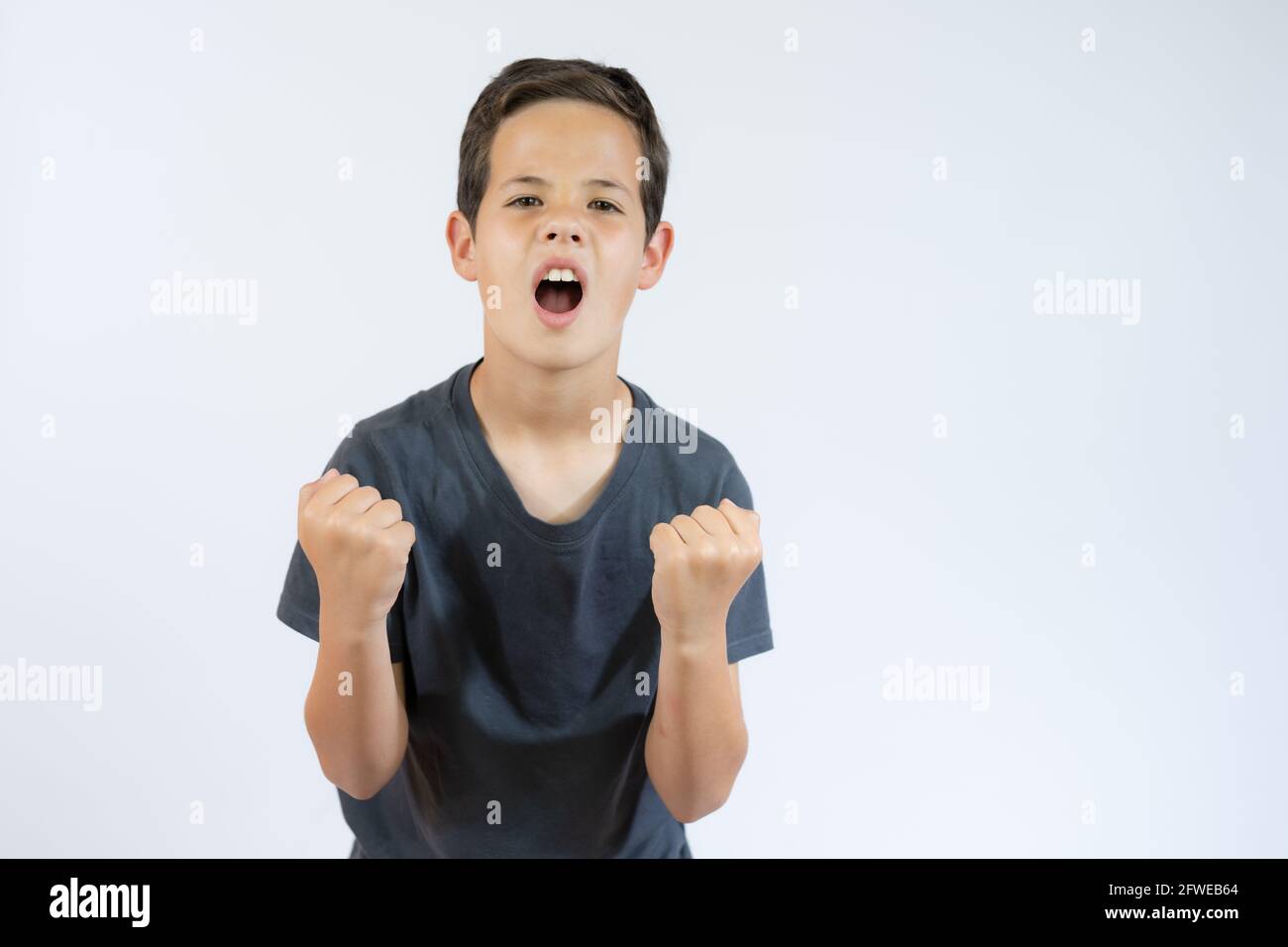 Happy expressive child isolated on white. Back to school. Happy win ...