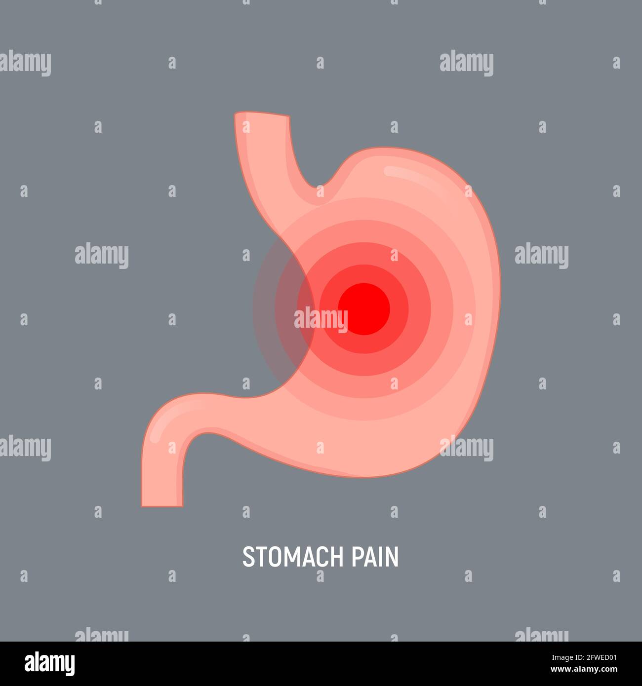 Stomach pain red target icon. Constipation acid heartburn cartoon ...