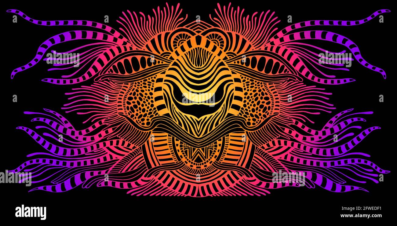 Fantastic psychedelic abstract shamanic ornament, gradient neon color ...